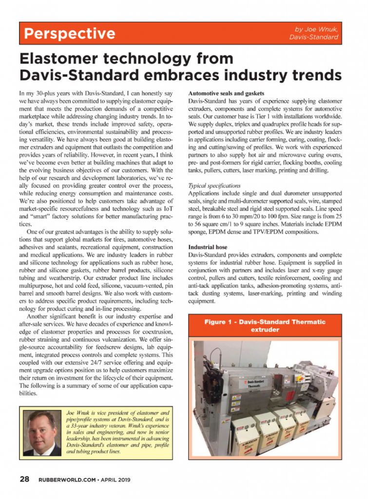 Rubber World Magazine: Elastomer Technology from Davis-Standard Embraces Industry Trends - Davis ...